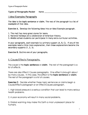 Fillable Online Types of Paragraphs Packet - Frontier Central High ...