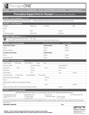 Fillable Online Prescription Support Form for Thyrogen thyrotropin alfa ...