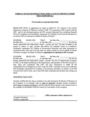 Fillable Online FORMAT OF BOARD RESOLUTION FOR ACCOUNT OPENING OTHER ...