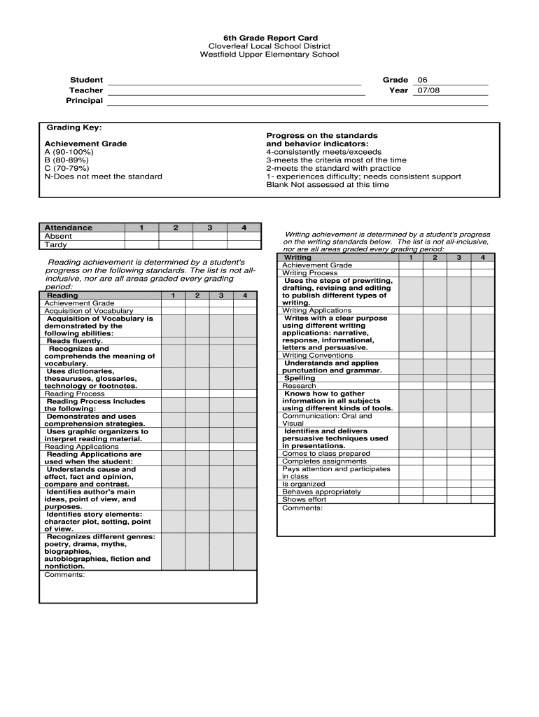 Fillable Online 6th Grade Report Card Fax Email Print - pdfFiller