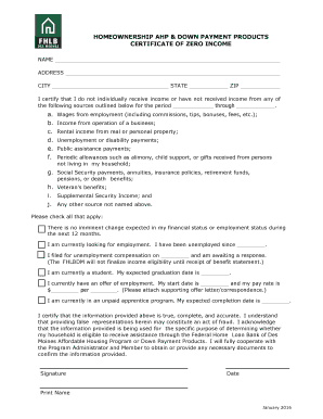 Fillable Online Certification of Zero Incomedocx Fax Email Print ...