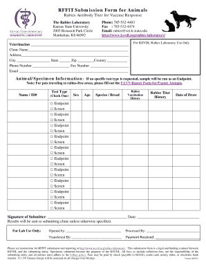 Fillable Online ksvdl RFFIT Submission Form for Animals Rabies Antibody ...