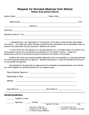 Fillable Online wilsonareasd Request for Excused Absence from School ...