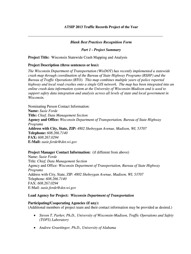 Fillable Online atsip Blank Best Practices Recognition Form Part 1 - ATSIP Fax Email Print ...