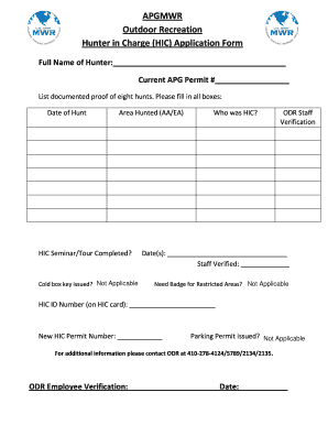 Fillable Online APGMWR Outdoor Recreation Hunter in Charge HIC ...
