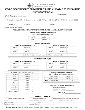 Fillable Online newbirthoffreedom 2016 Boy Scouts Summer Camp at CT ...