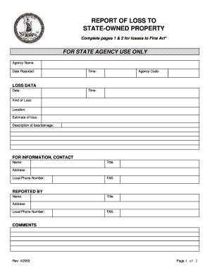 Fillable Online State Property Loss Report Art - VCU Procurement Fax ...