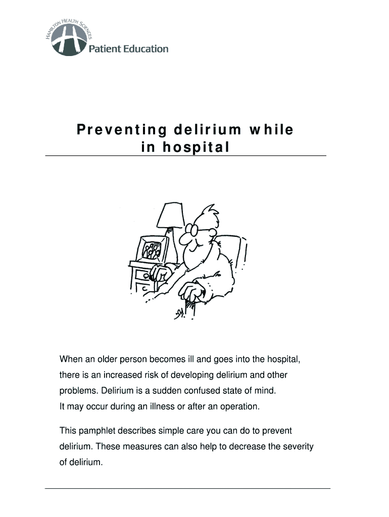 Fillable Online Delirium Preventing delirium while in the hospital Fax ...