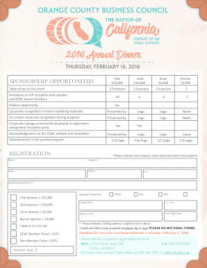 Fillable Online 2016 Annual Dinner Registration Form - OCBC Fax Email ...