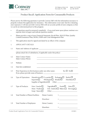 Fillable Online Product Recall Application Form for Consumable ...