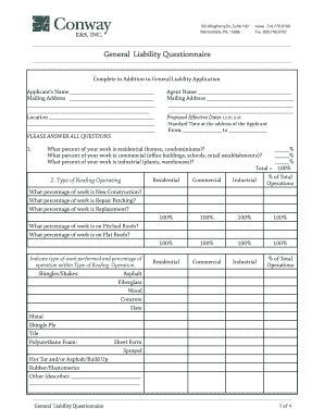 Fillable Online Complete in Addition to General Liability Application ...