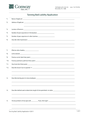 Fillable Online Tanning Bed Liability Application - bconwayescomb Fax ...