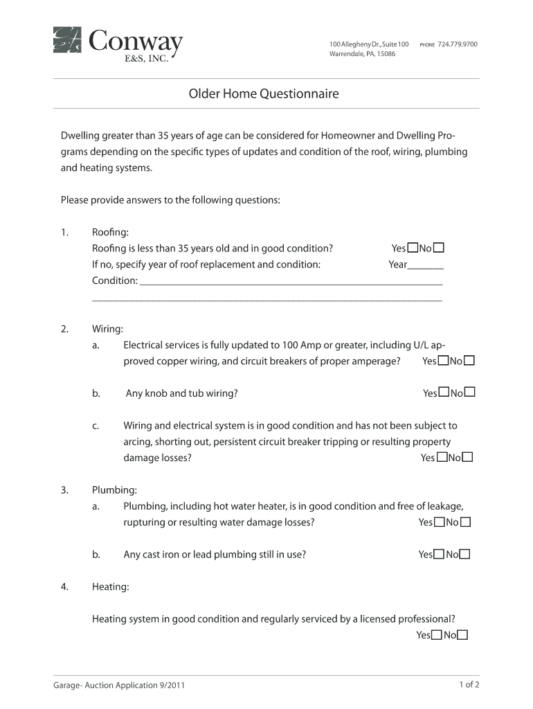 Fillable Online Older Home Questionnaire - bconwayescomb Fax Email ...