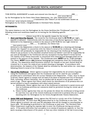Fillable Online CLUBHOUSE RENTAL AGREEMENT - eNeighbors Fax Email Print ...