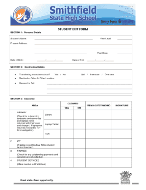 Fillable Online smithfieldshs eq edu STUDENT EXIT FORM - Smithfield ...