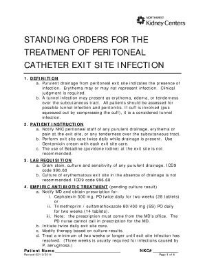 Fillable Online STANDING ORDERS FOR THE TREATMENT OF PERITONEAL ...