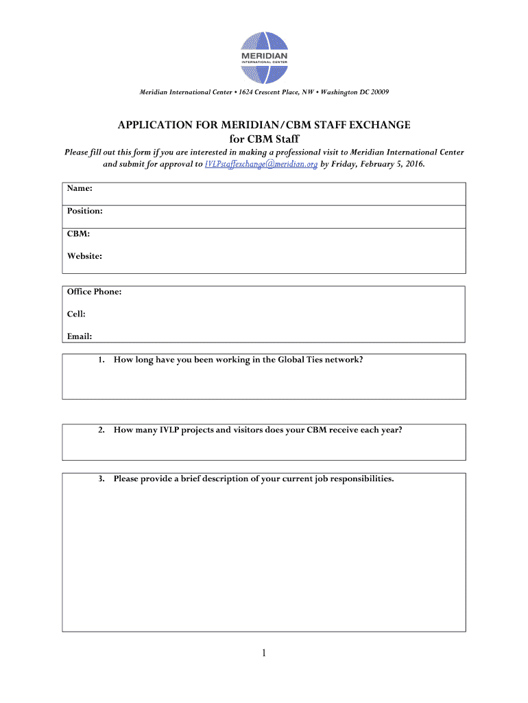 Fillable Online meridian APPLICATION FOR MERIDIANCBM STAFF EXCHANGE for ...