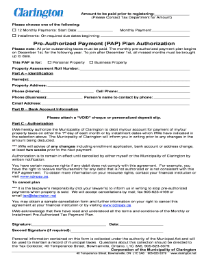 Fillable Online Pre-Authorized Payment PAP Plan Authorization Fax Email ...