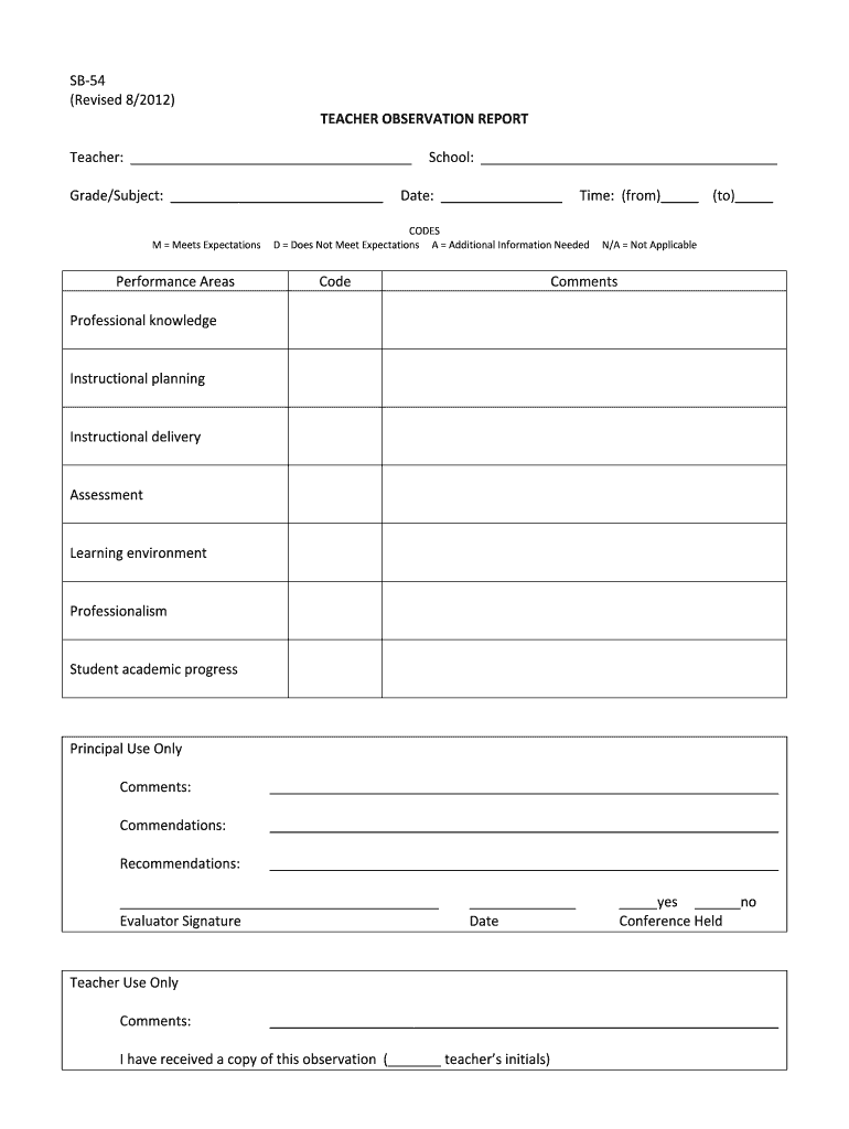 Fillable Online sbo gilesk12 SB Revised 82012 TEACHER OBSERVATION ...