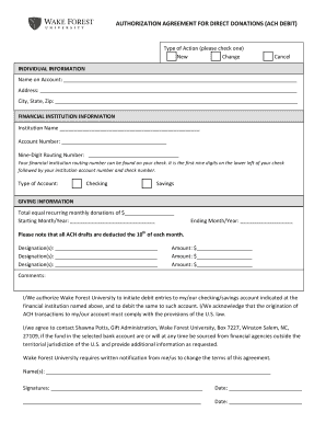 Fillable Online giving wfu ACH Draft Authorization Form - Wake Will - Wake Forest University Fax ...