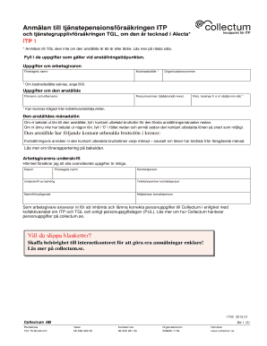 Fillable Online Anmlan till tjnstepensionsfrskringen ITP Fax Email Print - pdfFiller