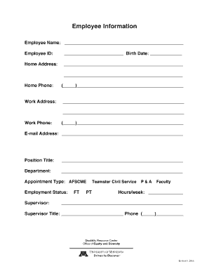 Fillable Online Employee Information - diversityUMN Fax Email Print ...