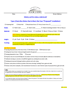 Fillable Online FENCE GATE amp WALL CHECKLIST Type Check Box Below that ...