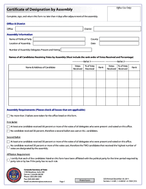 Fillable Online Certificate of Designation by Assembly Office Use Only ...