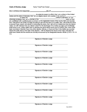 Fillable Online Oath of Election Judge Early VoteVote Center Fax Email ...