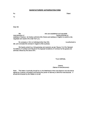 Fillable Online cmeri res MANUFACTURERS ' AUTHORIZATION FORM No - cmeri ...