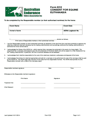 Fillable Online aera asn Form EC2 CONSENT FOR EQUINE EUTHANASIA - AERA ...