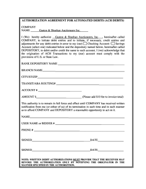 Fillable Online AUTHORIZATION AGREEMENT FOR AUTOMATED DEBITS ACH DEBITS Fax Email Print - pdfFiller
