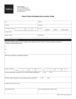Fillable Online ashtoncollege PRACTICUM PROGRAM APPLICATION FORM - Ashton Fax Email Print ...