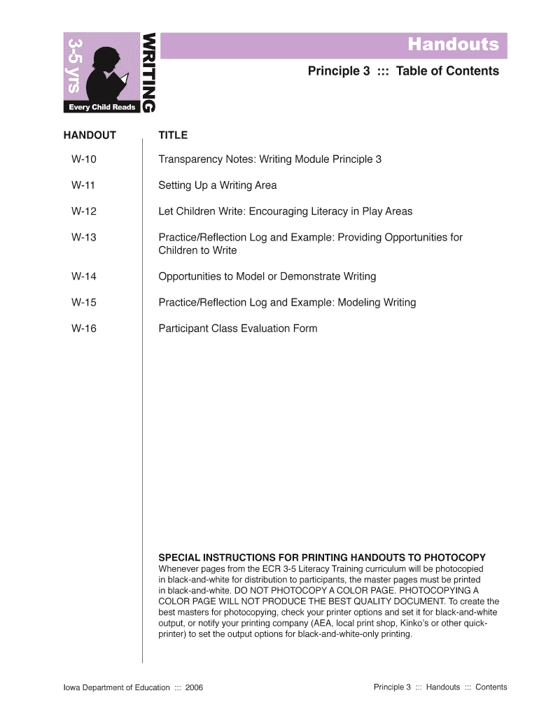 Fillable Online educateiowa HANDOUT WRITING 35 yrs Every Child Reads Handouts Principle 3 ...