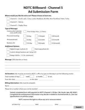 Fillable Online NDTC Billboard - Channel 5 Ad Submission Form Fax Email ...