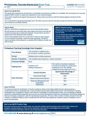 Fillable Online abcte PROFESSIONAL T KNOWLEDGE STUDY PLAN - ABCTE Fax ...