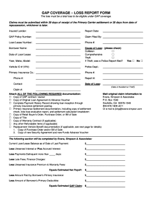 Fillable Online Gap coverage loss report form - Evans Simpson and ...