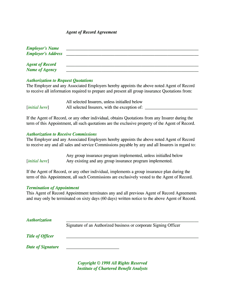 Fillable Online Agent of Record - Insurance Services Fax Email Print - pdfFiller