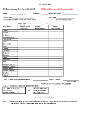 Fillable Online FOP ORDER FORM DPS Centennial Badge Order Form FOP ...