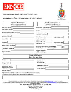 Fillable Online Womens Varsity Soccer - Recruiting Questionnaire Fax ...