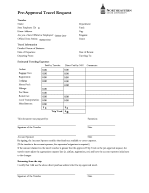 Fillable Online Pre-Approval Travel Request Fax Email Print - pdfFiller