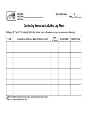 Fillable Online Continuing Education Activities Log Sheet Fax Email ...