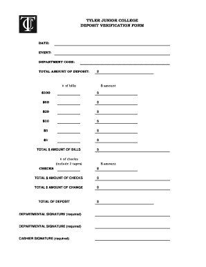 Fillable Online tjc Deposit Verification Form 1 - Tyler Junior College ...