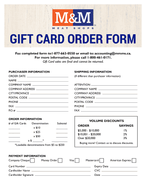 Fillable Online GIFT CARD ORDER FORM - bmmmeatshopscomb Fax Email Print ...