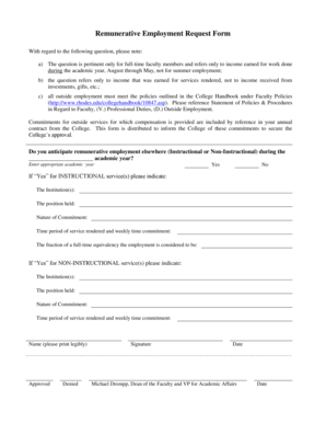 Fillable Online www-prod rhodes Remunerative Employment Request Form ...