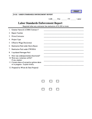 Fillable Online doa la B-1 LABOR STANDARDS ENFORCEMENT REPORT Fax Email ...