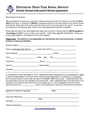 Fillable Online hufsd Instrument Rental Contract - hufsd Fax Email ...