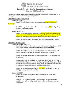 Fillable Online law uci Sample Constitution for Student Organizations ...