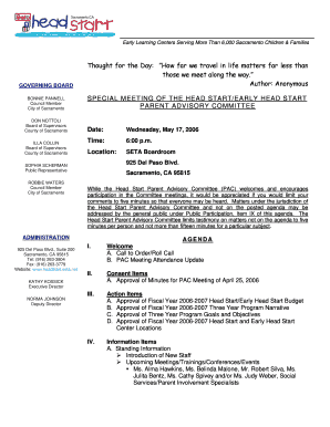 Fillable Online seta SPECIAL MEETING OF THE HEAD STARTEARLY HEAD START ...
