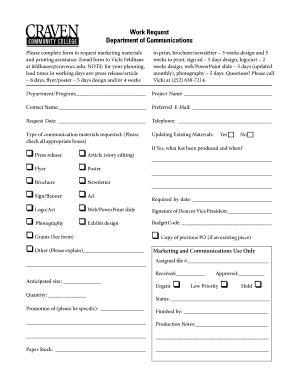 Fillable Online cravencc Work Request Department Communications Fax ...